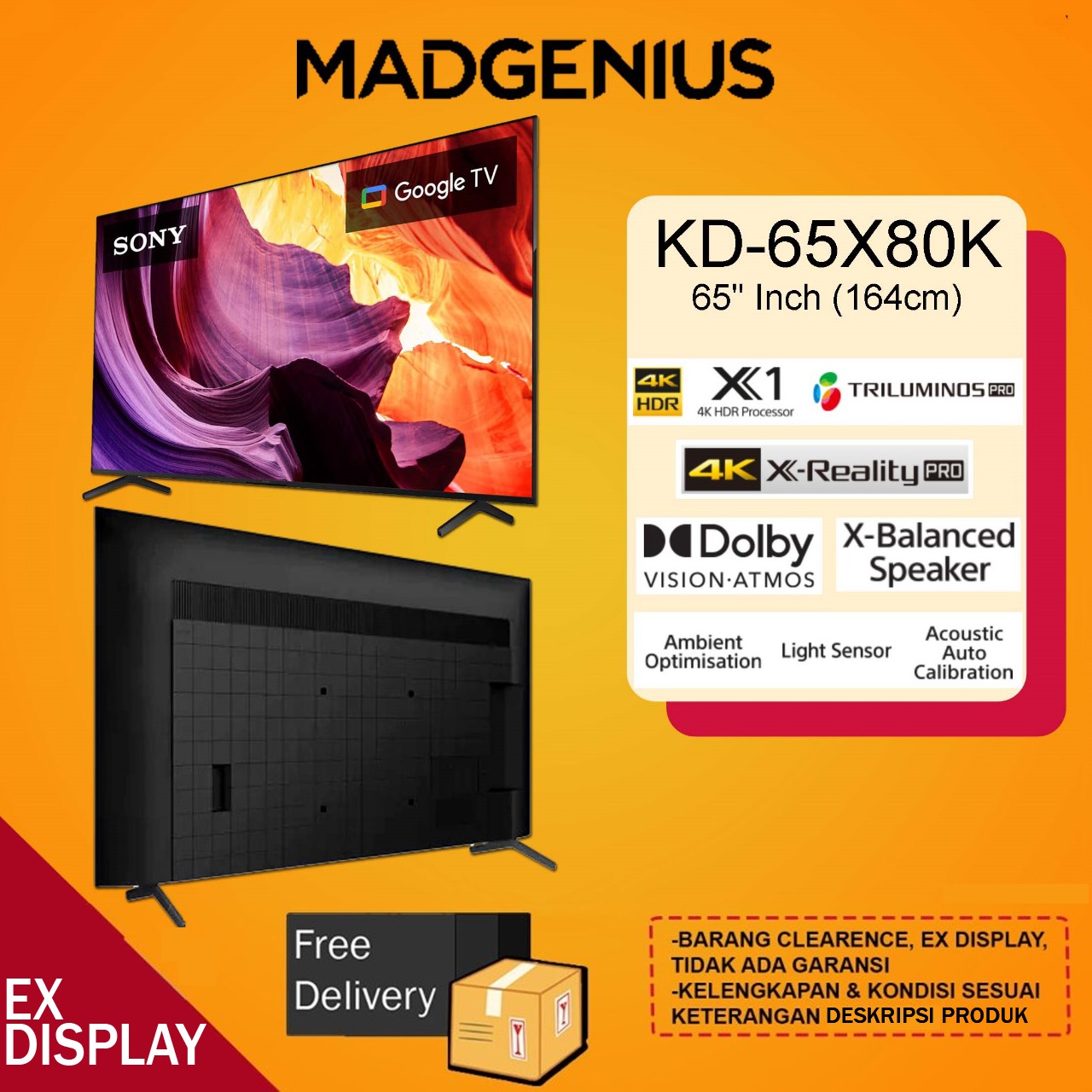 Promo SONY Oiginal SONY KD-65X80K / KD 65X80K / X80K 4K HDR Smart TV Google TV JAKARTA - Ex ...