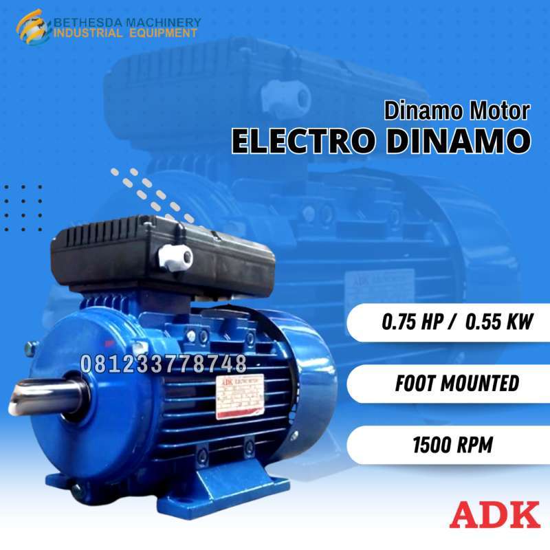 Jual Motor Dinamo ADK 0.75 Hp 550 Watt 1500 RPM 4 POLE MOTOR ELECTRO ...