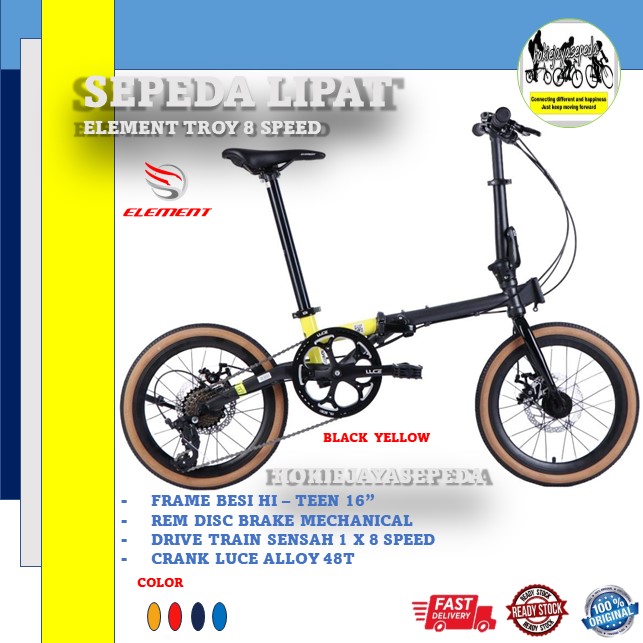 Jual Sepeda Lipat 16 element TROY 8 speed REM disc mechanical Bonus ...