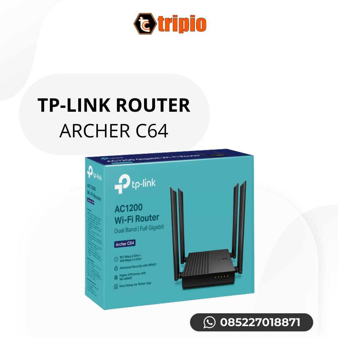 Jual TP-LINK ARCHER C64 AC1200 Dual-Band Wi-Fi ROUTER di Seller tripio ...