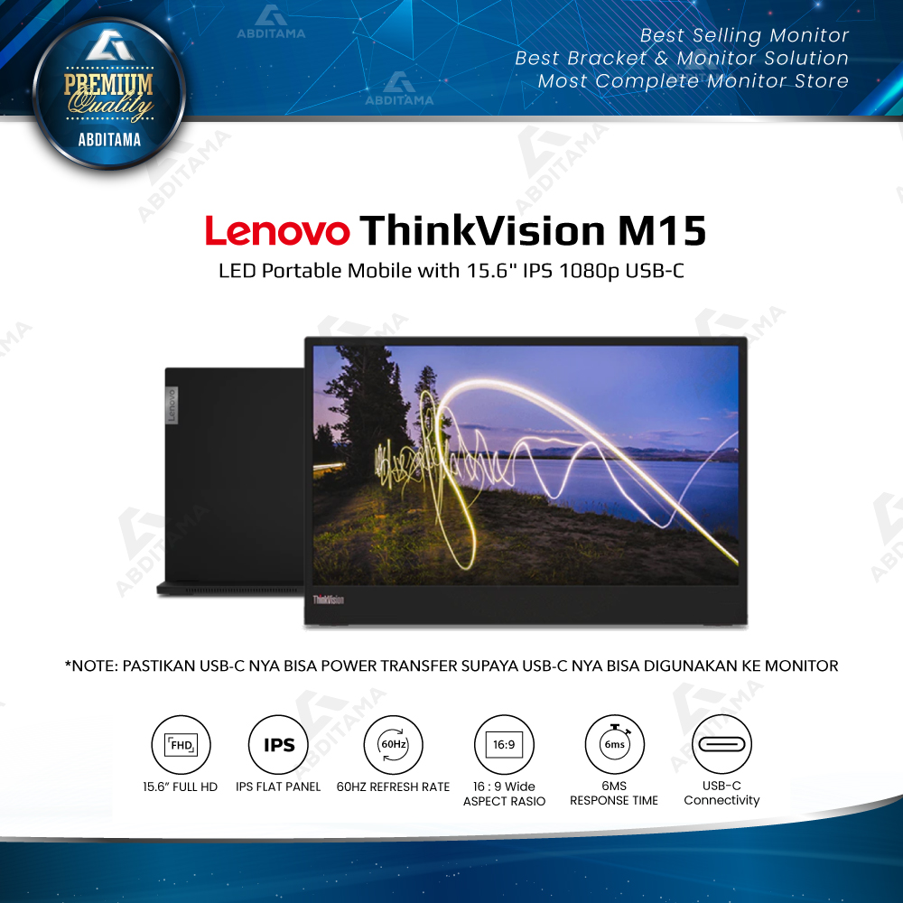 Jual Monitor Led Portable Lenovo Thinkvision M15 15.6 Ips 1080p Usb-c ...