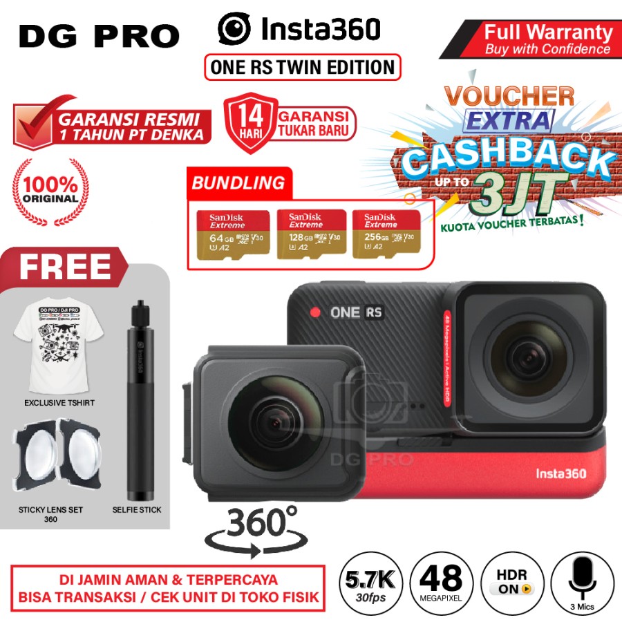 Promo Insta360 One Rs Twin Edition Action Cam Camera Insta 360 - Memory ...