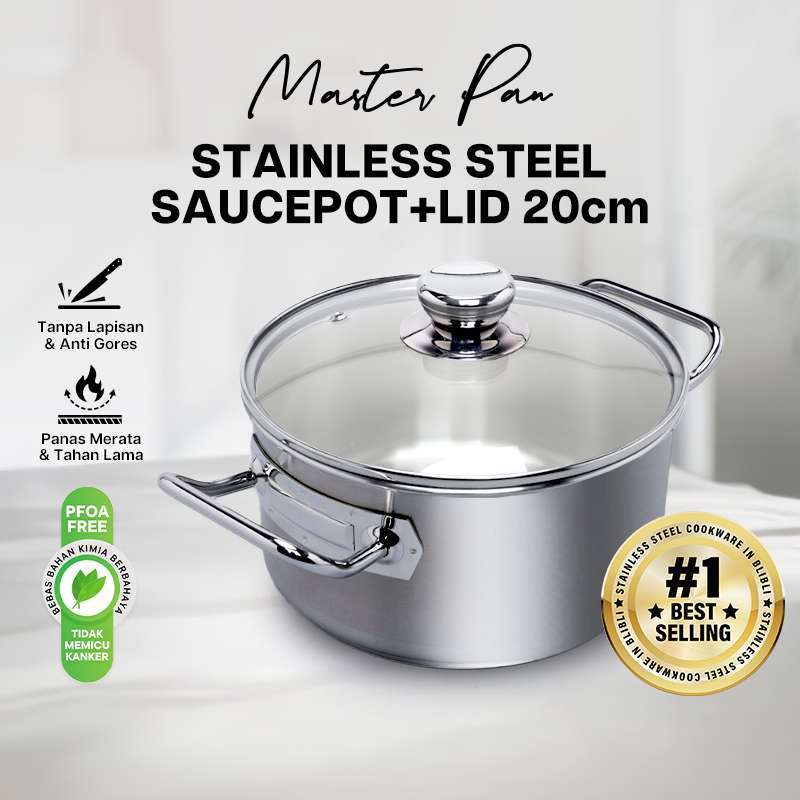 Promo Master Pan Panci Stainless Steel 430 Dengan Tutup 20 Cm Sauce Pot ...