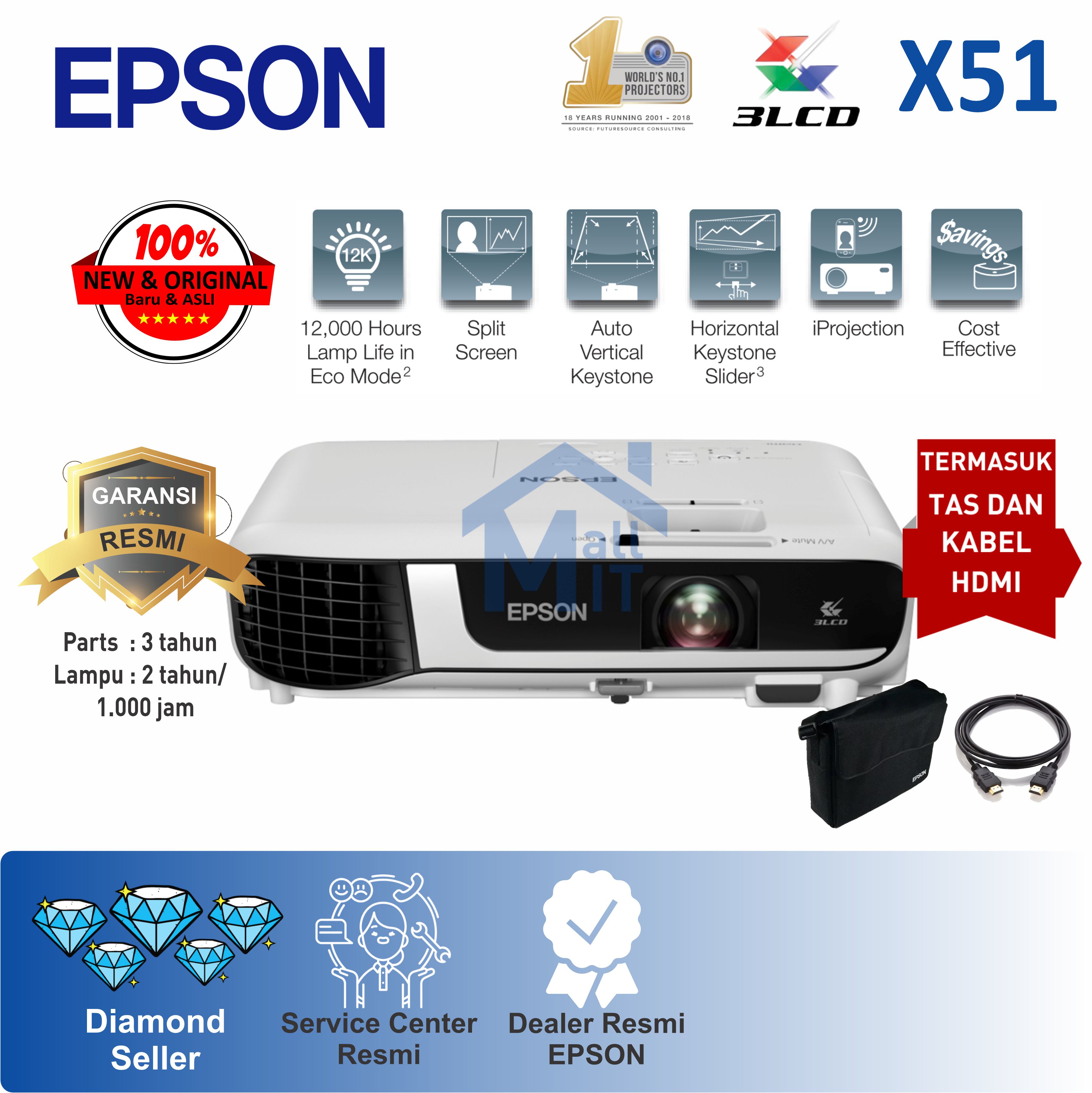 Jual PROYEKTOR EPSON EB-X51 EBX51 EB X51 PENGGANTI EB X450 XGA 3800 Lumens di Seller Mall IT ...