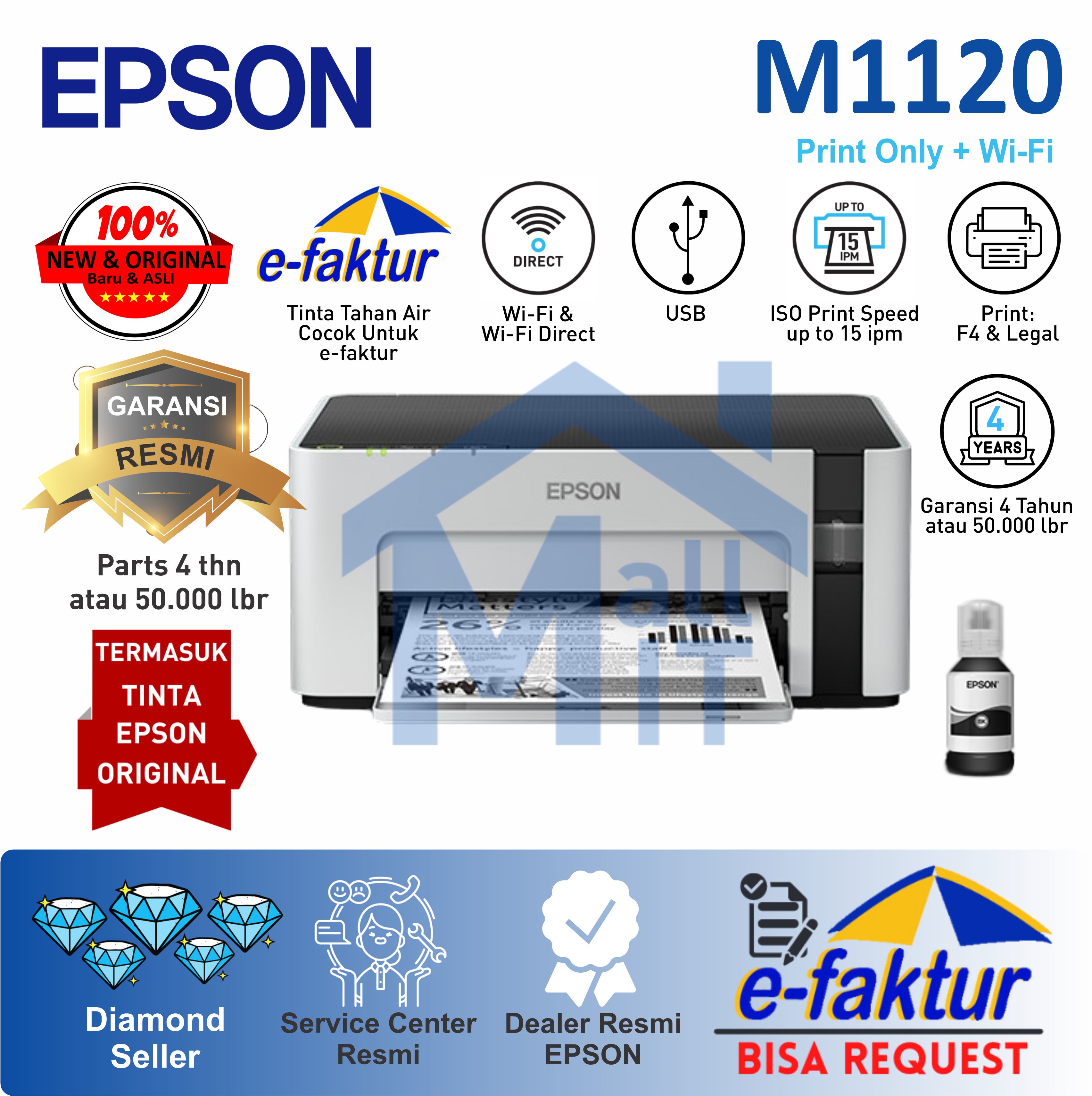 Jual Printer Epson M1120 M-1120 Pigment Monochrome Inkjet Wifi Direct ...