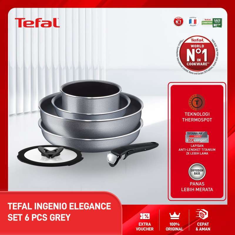 Promo Tefal Ingenio Elegance Set 6 Pcs Grey - Wajan Panci Set Anti ...