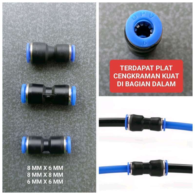 Jual Sambungan Lurus Selang Pu Pneumatic Fitting Straight Reducer Slip Lock - 8 Mm X 8 Mm Di ...