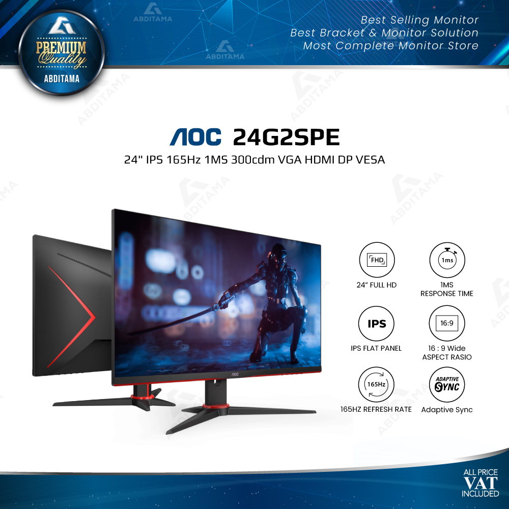 Jual Monitor Led Aoc 24g2spe 24 Ips 165hz 1ms 300cdm Vga Hdmi Dp Vesa ...