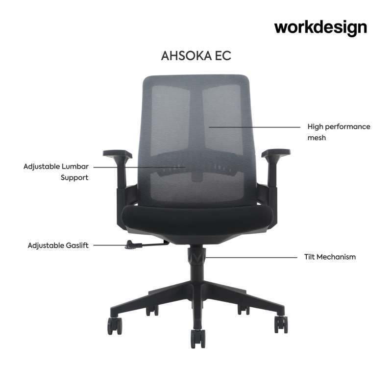 Jual Workdesign - Ahsoka Ec Kursi Kantor / Kursi Kerja Ergonomis Dengan Lumbar Support - Dark ...