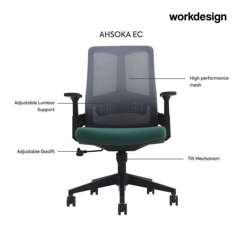 Jual Workdesign - Ahsoka Ec Kursi Kantor / Kursi Kerja Ergonomis Dengan Lumbar Support - Dark ...