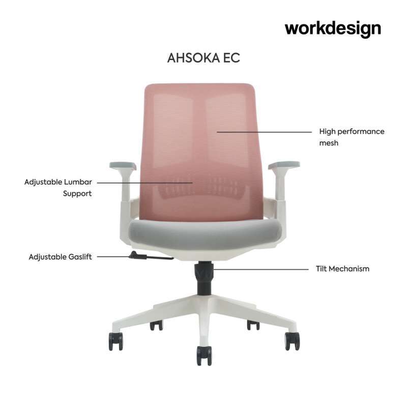 Jual Workdesign - Ahsoka Ec Kursi Kantor / Kursi Kerja Ergonomis Dengan Lumbar Support - Pink ...