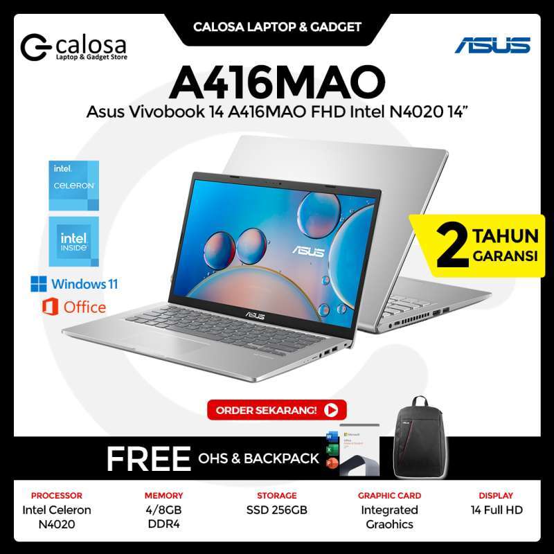Jual Asus Vivobook 14 A416MAO FHD Intel N4020 RAM 8/256GB 14 Laptop ...