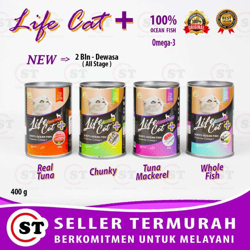 Promo Makanan Kucing Life Cat Plus Kaleng Kitten Adult 400gr + Whole ...