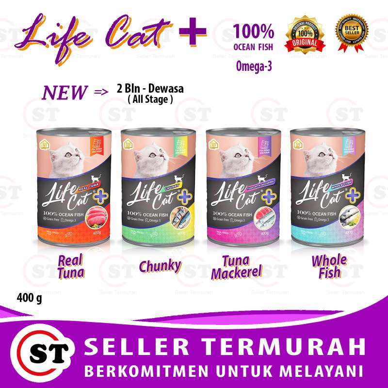Promo Makanan Kucing Life Cat Plus Kaleng Kitten Adult 400gr + Whole ...