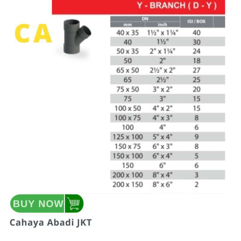 Jual Tee Y Branch 6x4in 6x4 Pvc Rucika - D Y Di Seller Cahaya Abadi Jakarta - Cempaka Baru, Kota ...