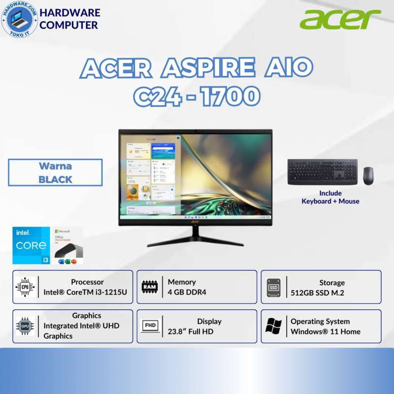 Promo Acer Pc All In One C24-1700 I3-1215u 4gb 512gb Ssd Ohs W11 Diskon ...