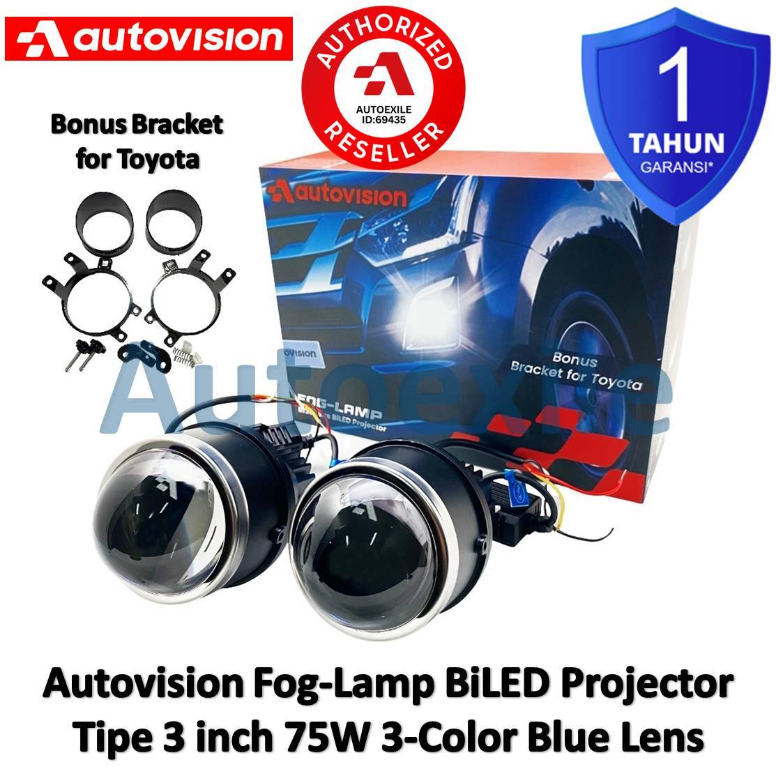 Jual Autovision Biled Foglamp Projector 3inch 75w 3warna Putih 5500k ...