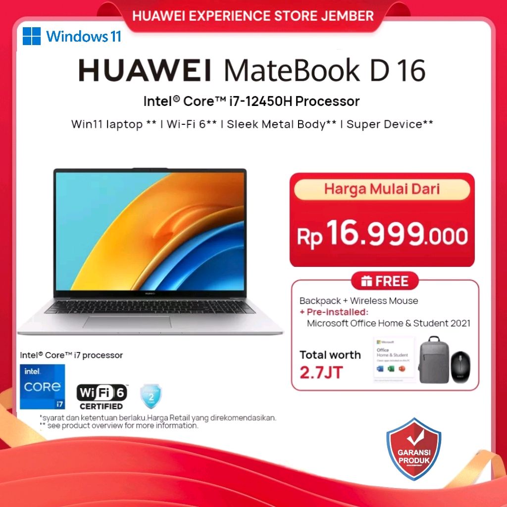Jual Huawei Matebook D16 I7 Laptop | 16+512gb | 16-inch | 12th Gen ...