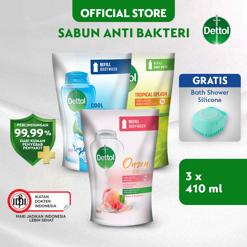 Jual Dettol Body Wash 410 G [cool + Raspberry + Tropical Splash] Free Bath Shower Silicone Di ...