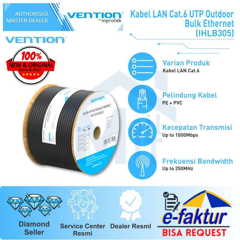 Jual Vention Kabel Lan Ethernet Rj45 Cat6 Cat 6 Utp 1gbps 305m Roll ...