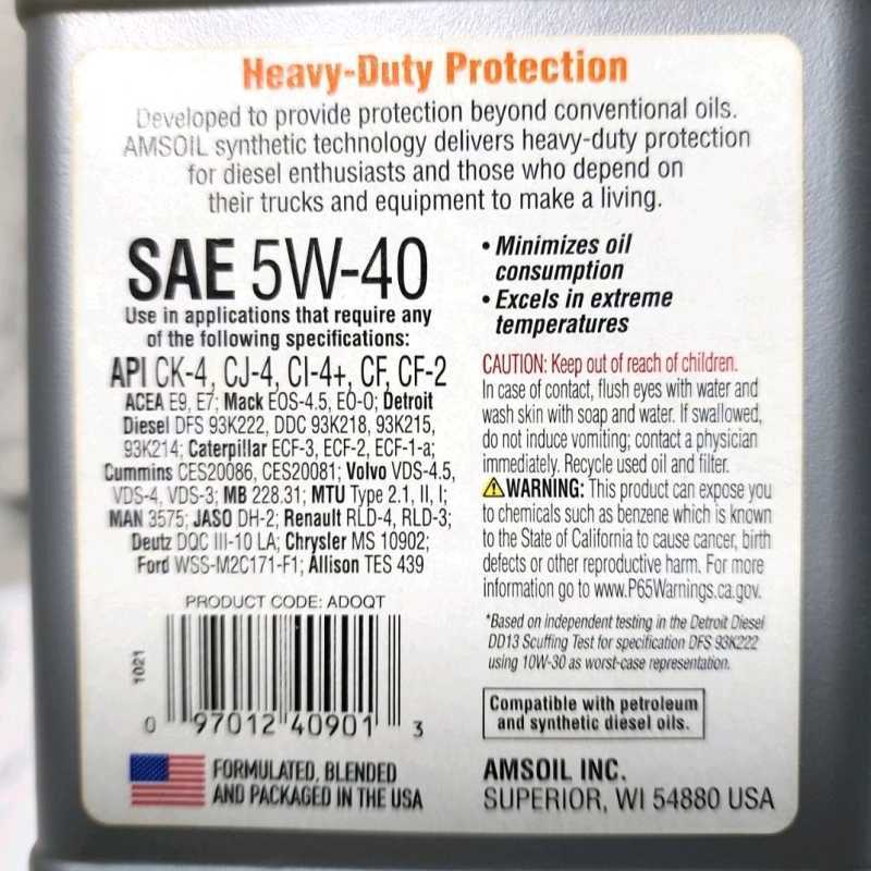 Jual Amsoil/ Ams Oil Diesel Turbo Truck 5w-40 Api Ck-4/ Cj-4/ Ci-4 ...