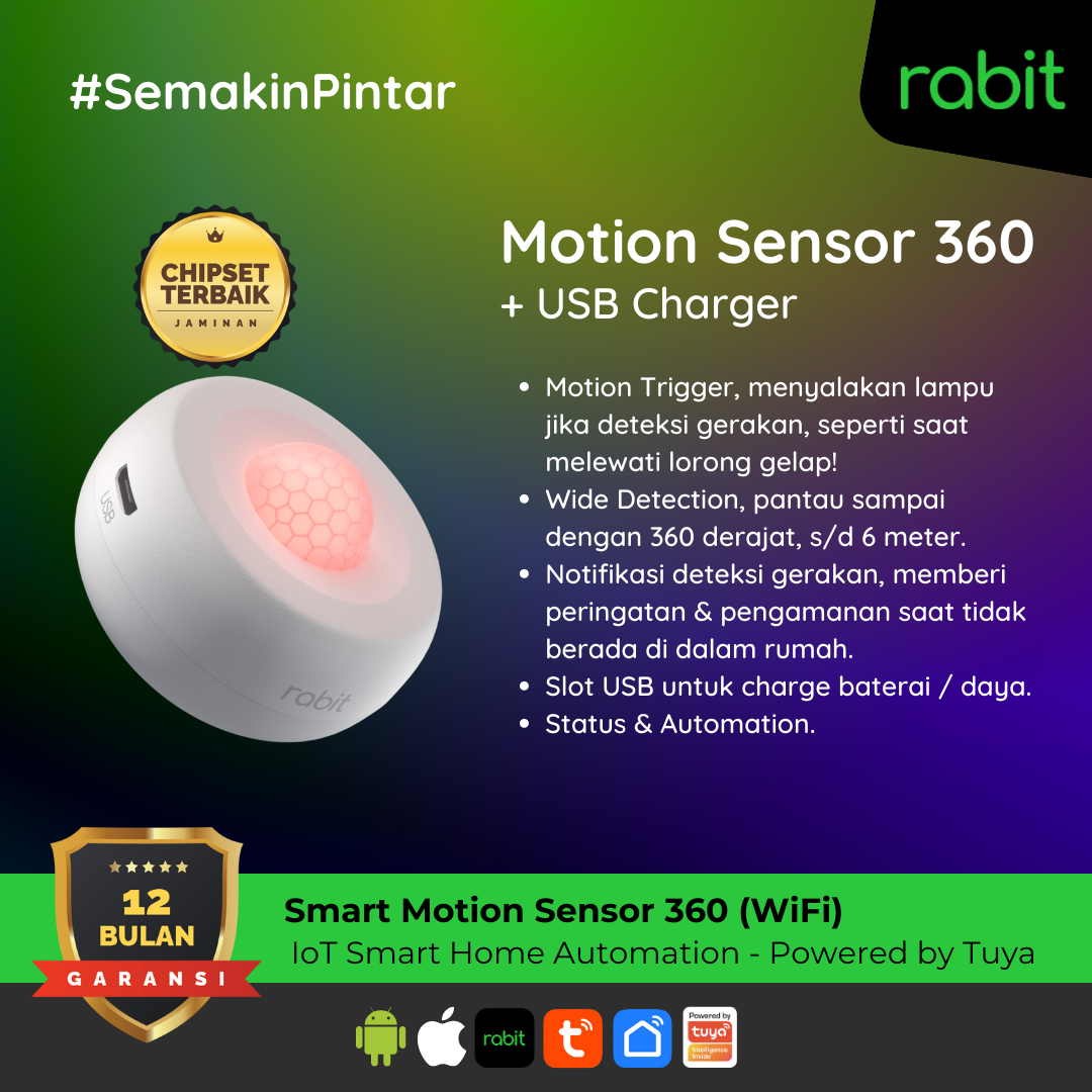 Jual RABIT Motion Sensor 360 + USB Charger / Sensor Gerakan Pintar di ...
