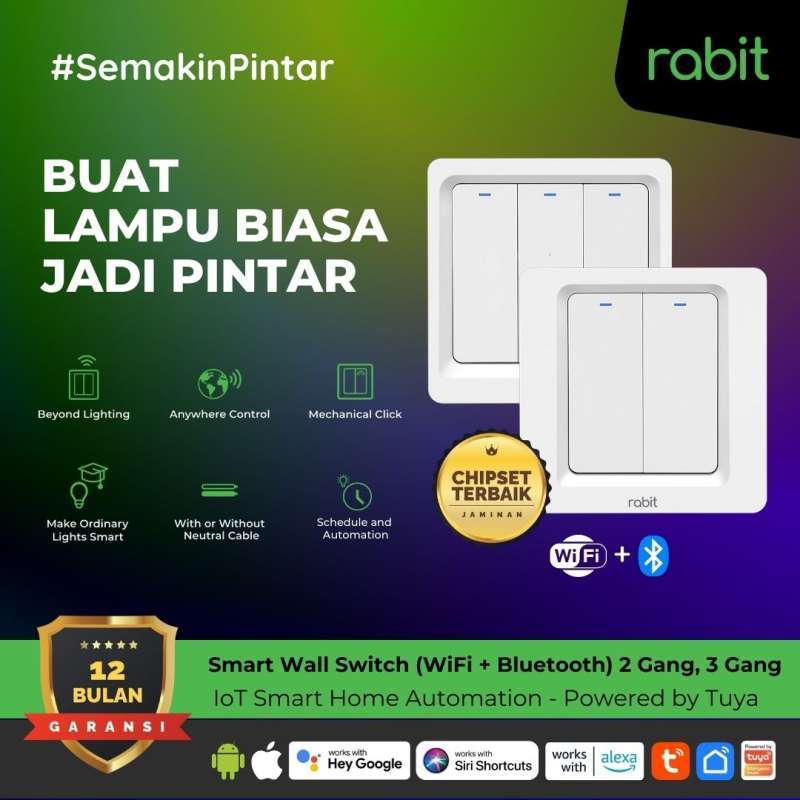 Jual RABIT Smart Wall Switch Click - 2 Gang / Saklar Lampu Pintar di ...