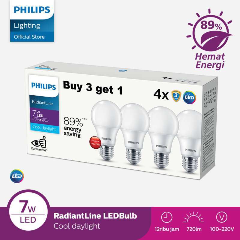 Promo Philips Radiantline Multipack Ledbulb 7w 6500k Diskon 32% Di ...