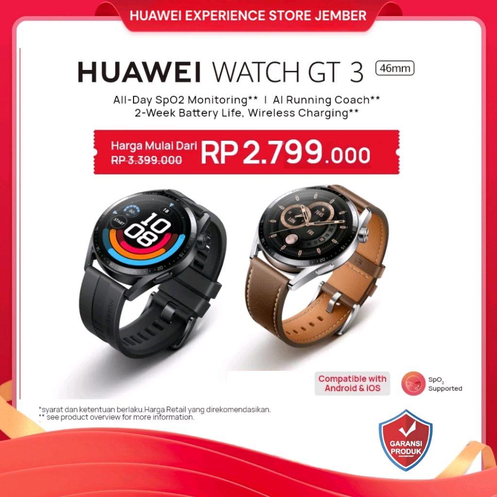 Promo HUAWEI Watch GT 3 46MM Smartwatch | All-Day SpO2 Monitoring | 100 ...