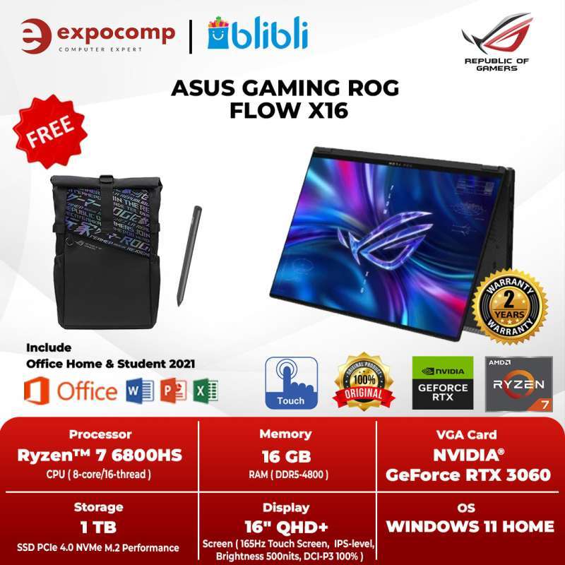 Jual ASUS GAMING ROG FLOW X16 GV601RM-R736G6T-O BLACK AMD R7-6800 di ...