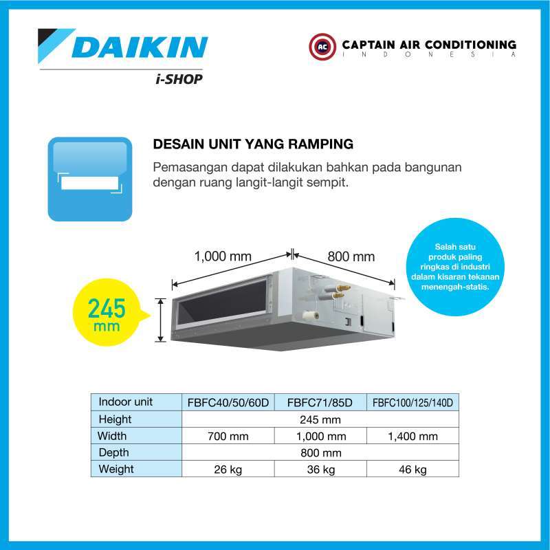 Jual Daikin Ac Duct Middle Static Skyair Inverter Fbfc-40 1.6 Pk (1 ...