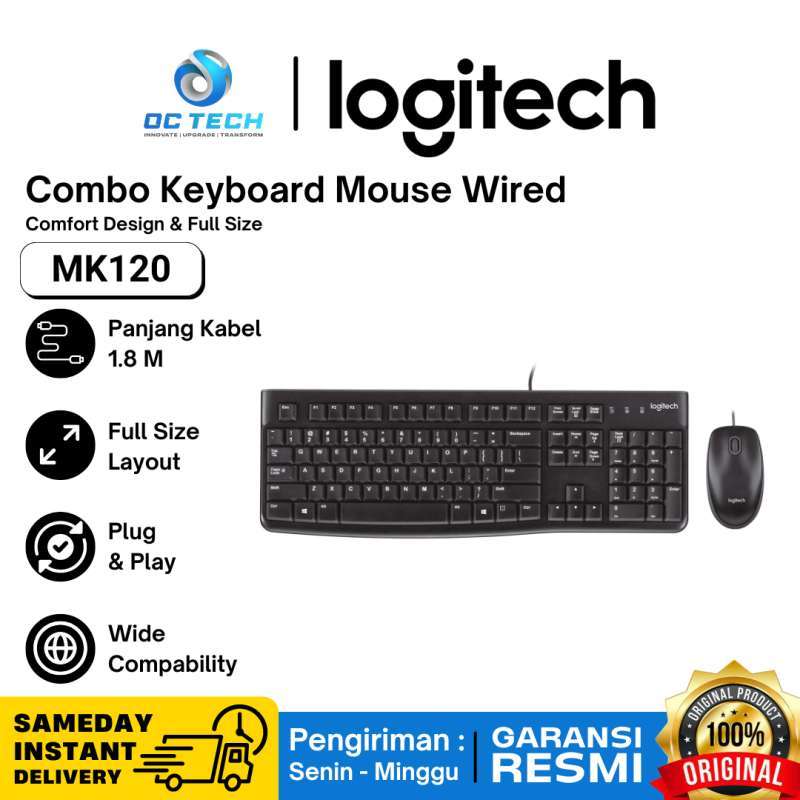 Promo Keyboard Mouse Logitech Mk120 Combo Keyboard Kabel Mouse Kabel Original Garansi Resmi