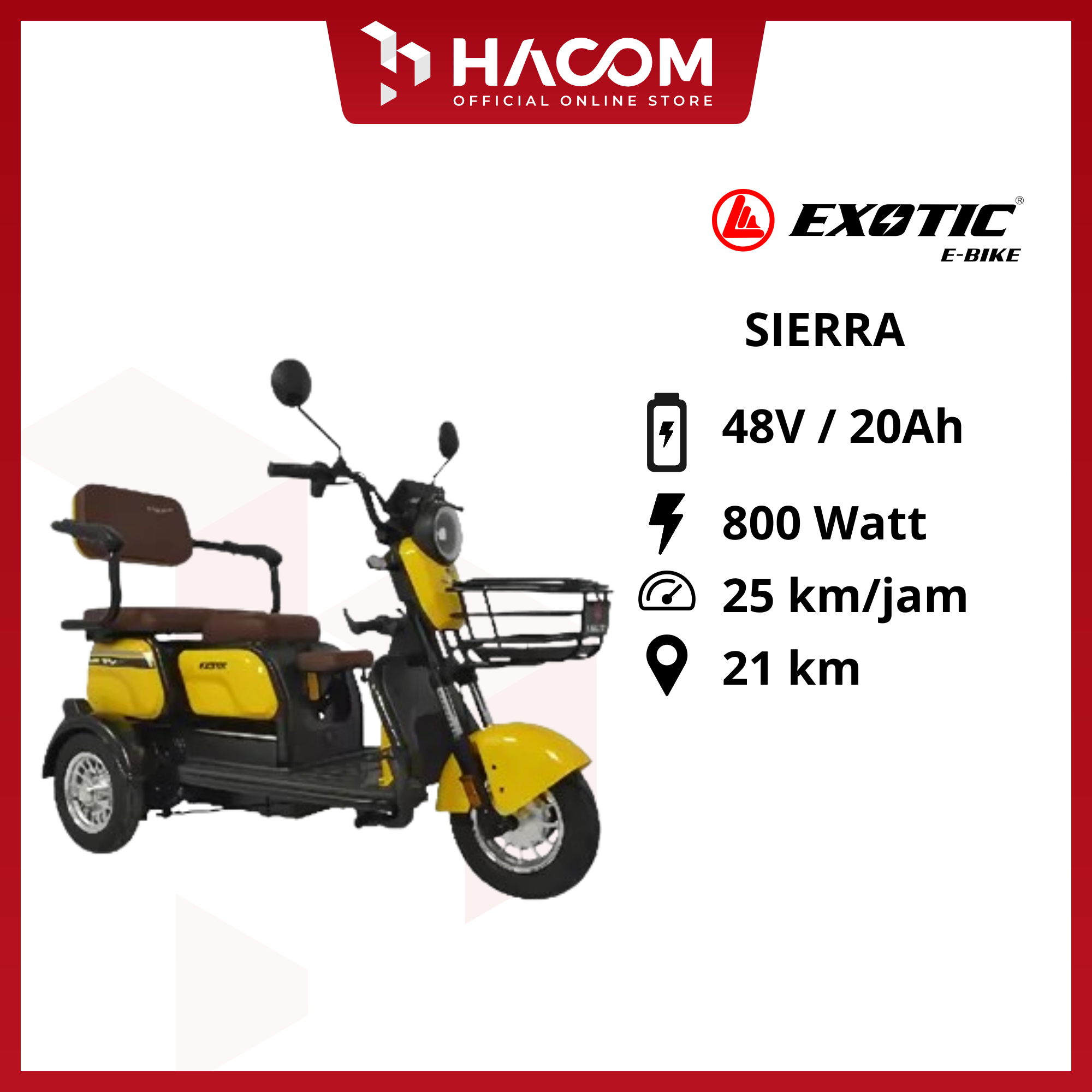 Jual Sepeda Listrik Roda Tiga Sierra Original Terbaru - Harga Promo ...