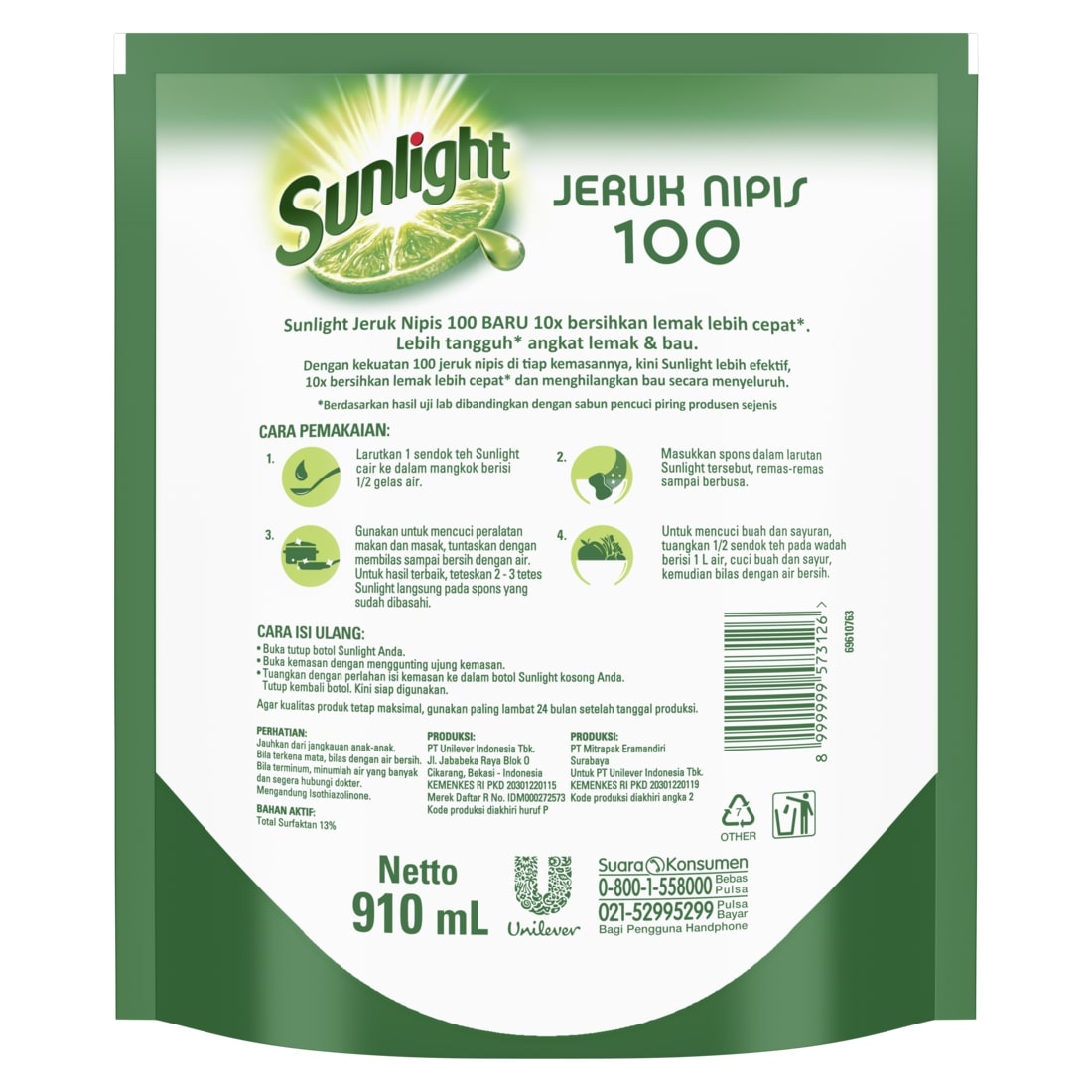 Promo Sunlight Sabun Cuci Piring Cair Refill Jeruk Nipis 910 mL [3 Pcs ...