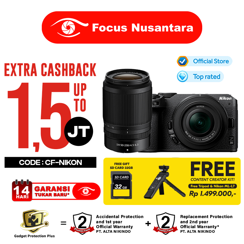 Jual Nikon Z30 / Nikon Z 30 Mirrorless Camera Kit 16-50mm / Kit Double ...