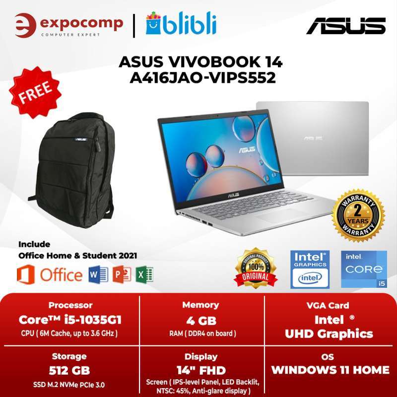 Jual ASUS VIVOBOOK 14 A416JAO-VIPS552 SILVER CORE i5-1035G1 di Seller ...