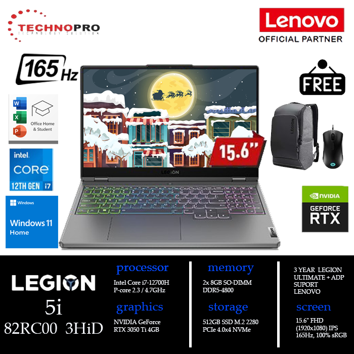 Jual Lenovo Legion 5i 3HID || i7 12700 16GB 512SSD RTX3050Ti 15FHD 165Hz Windows 11 di Seller ...