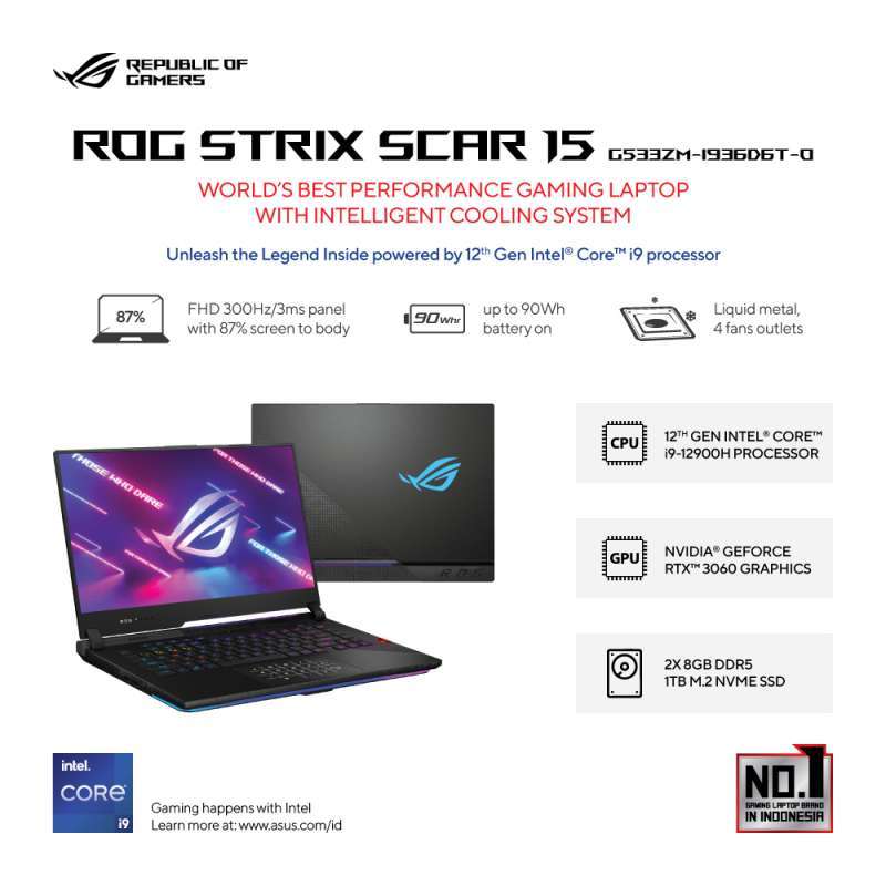 Jual Asus Rog Strix Scar G533zm-i936d6t-o, Ci9-12900h/8gb+8gb/1tb Ssd ...