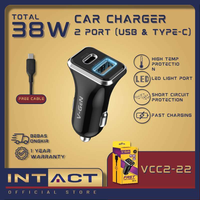 Jual Car Charger V-gen Vcc2-22 Dual Fast Charging Qc 3.0 Pd Total 38w Usb Type C Di Seller ...