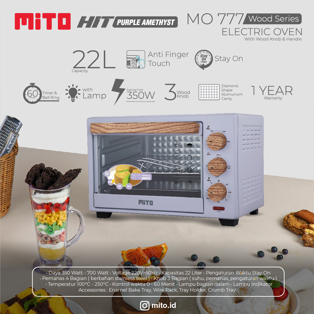Promo Mito Oven Listrik Hit Wood Series Mo777 22l Pemanggang Kue Diskon ...