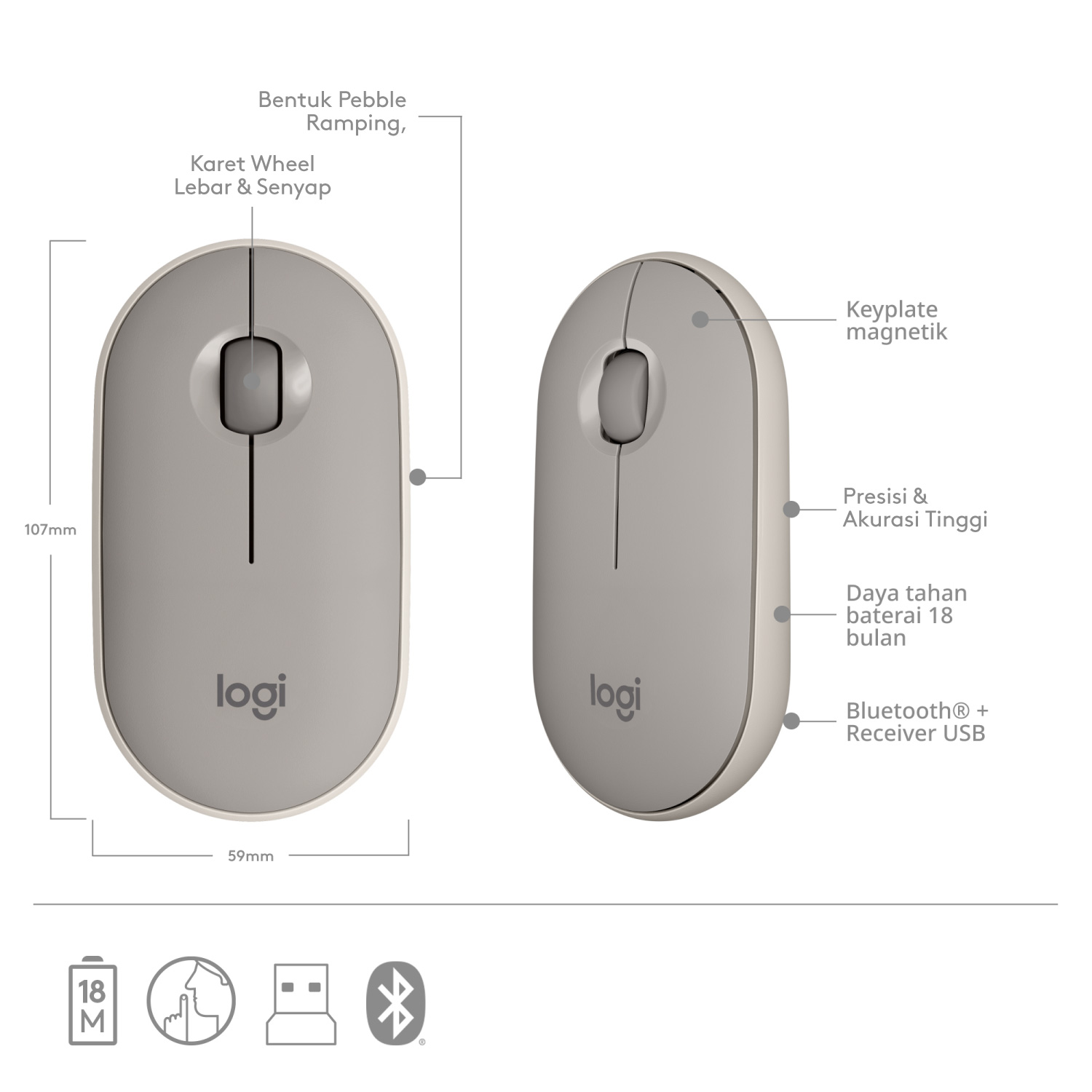Jual Logitech Pebble M350 Mouse Wireless Bluetooth Untuk Windows, Mac ...