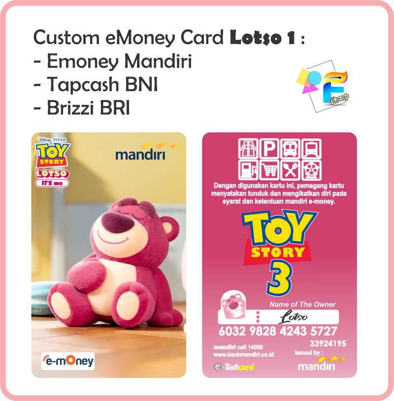 Jual Kartu Emoney Etoll Tapcash Brizzi Edisi Lotso - Custom Print ...