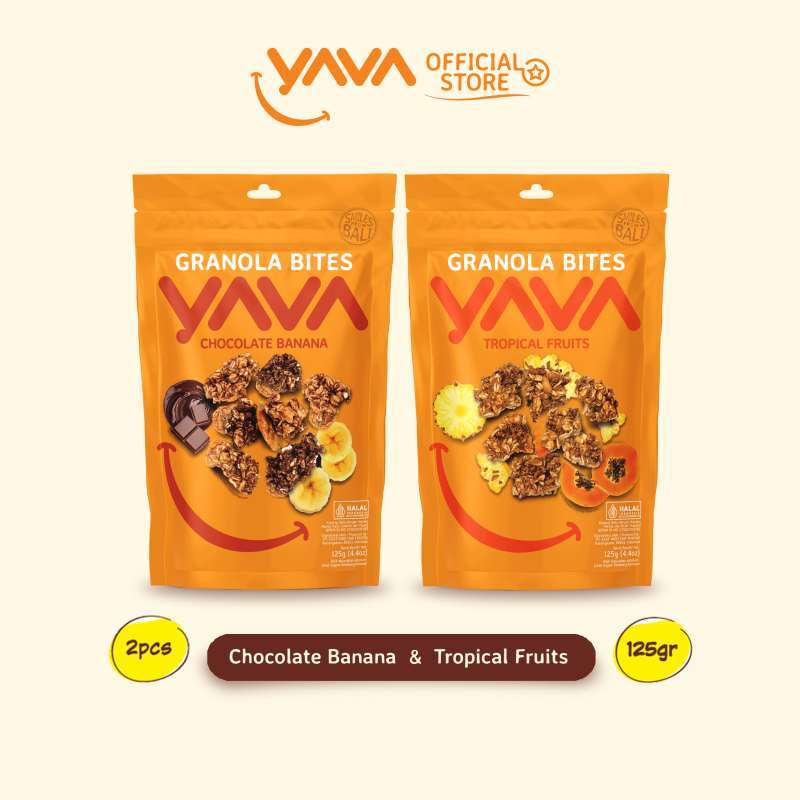Promo Yava Paket Granola Bites Tropical Fruits & Chocolate Banana (2 X ...