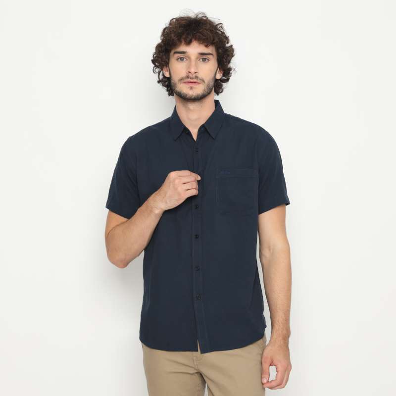 Promo Police Kemeja Polos Basic Cotton Soft Navy Regular Fit Pria ...