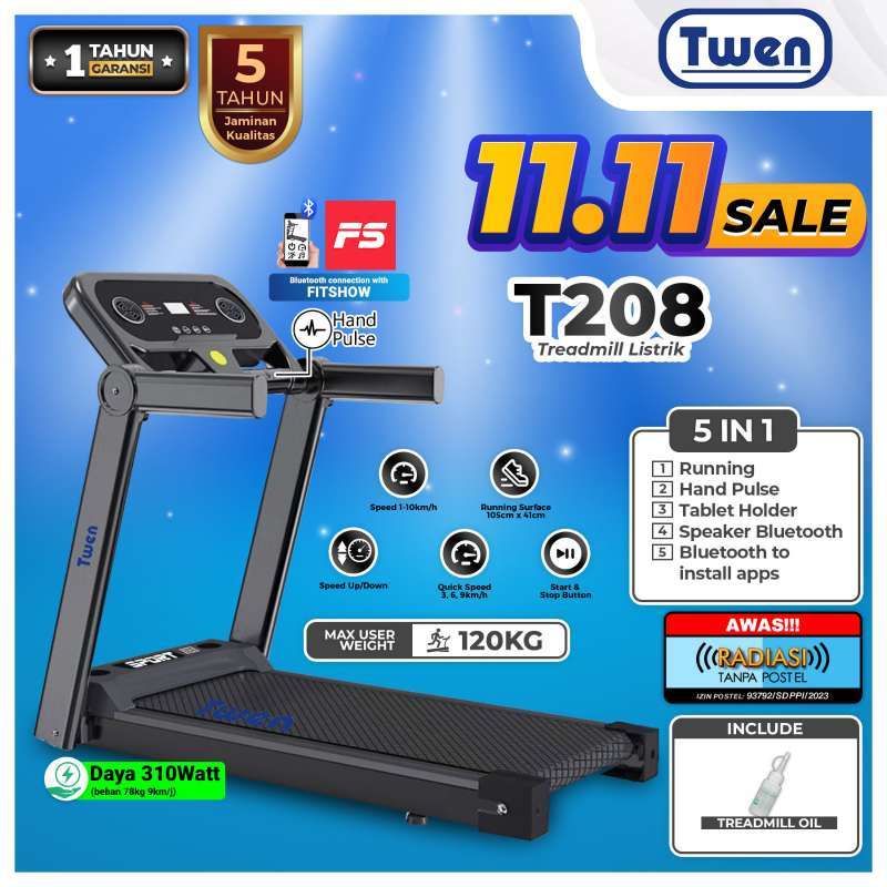 Promo Twen T208 Treadmill Elektrik Motorized Treadmill Listrik Treadmil ...