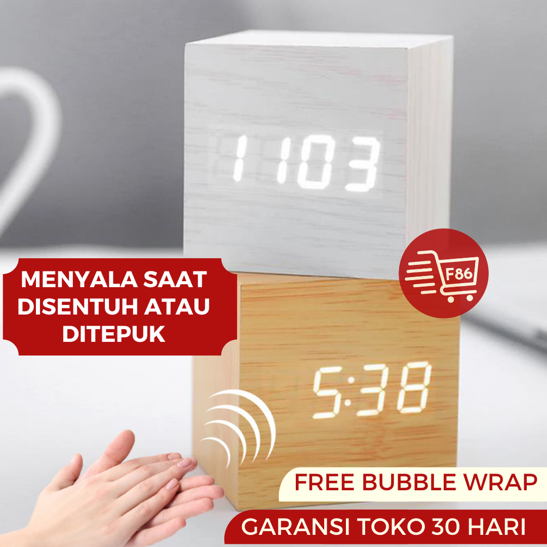 Promo Jam Digital Kayu Meja Led/ LED Wooden Small Table Clock Desk ...