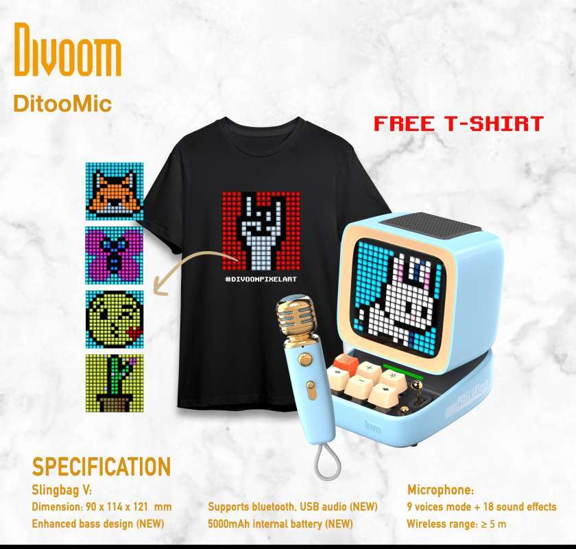 Promo Divoom Ditoomic Pixel Art Karaoke Speaker - Blue Diskon 25% Di ...