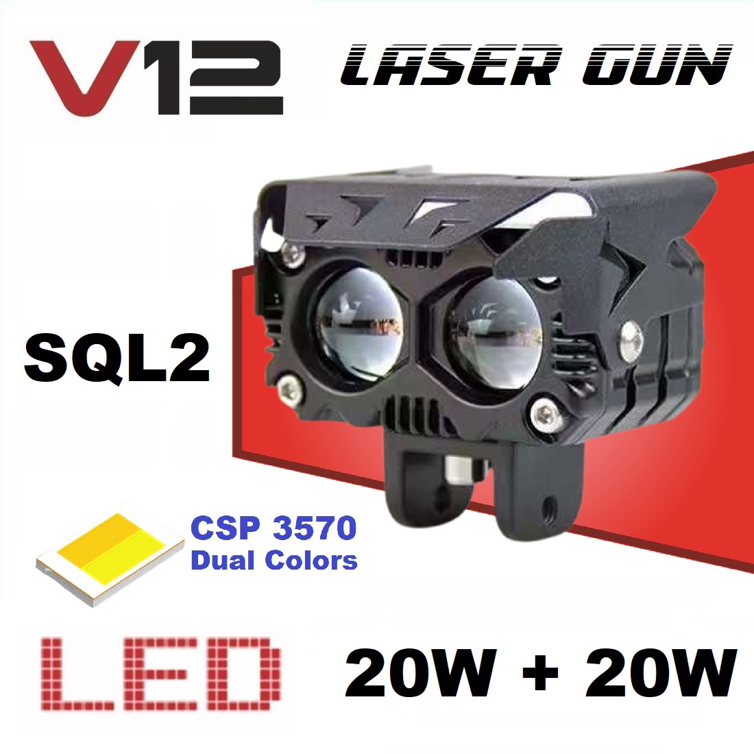 Promo Lampu Tembak Sorot LED Laser Gun V12 SQL2 Mata D2 Mobil Motor SQL ...