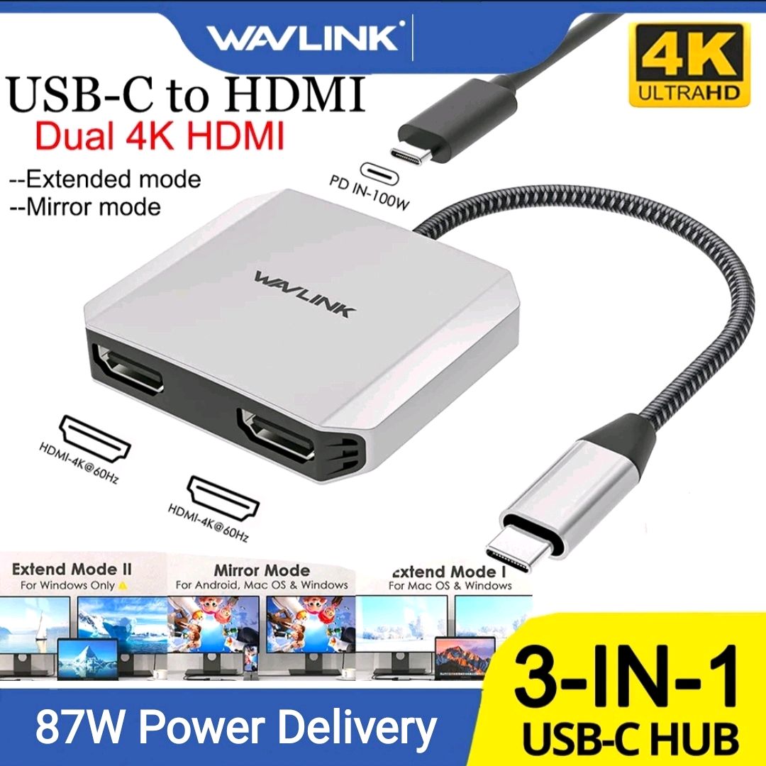 Jual Wavlink USB Type C Thunderbolt 3 and 4 to Dual HDMI 4K Bisa Extend ...