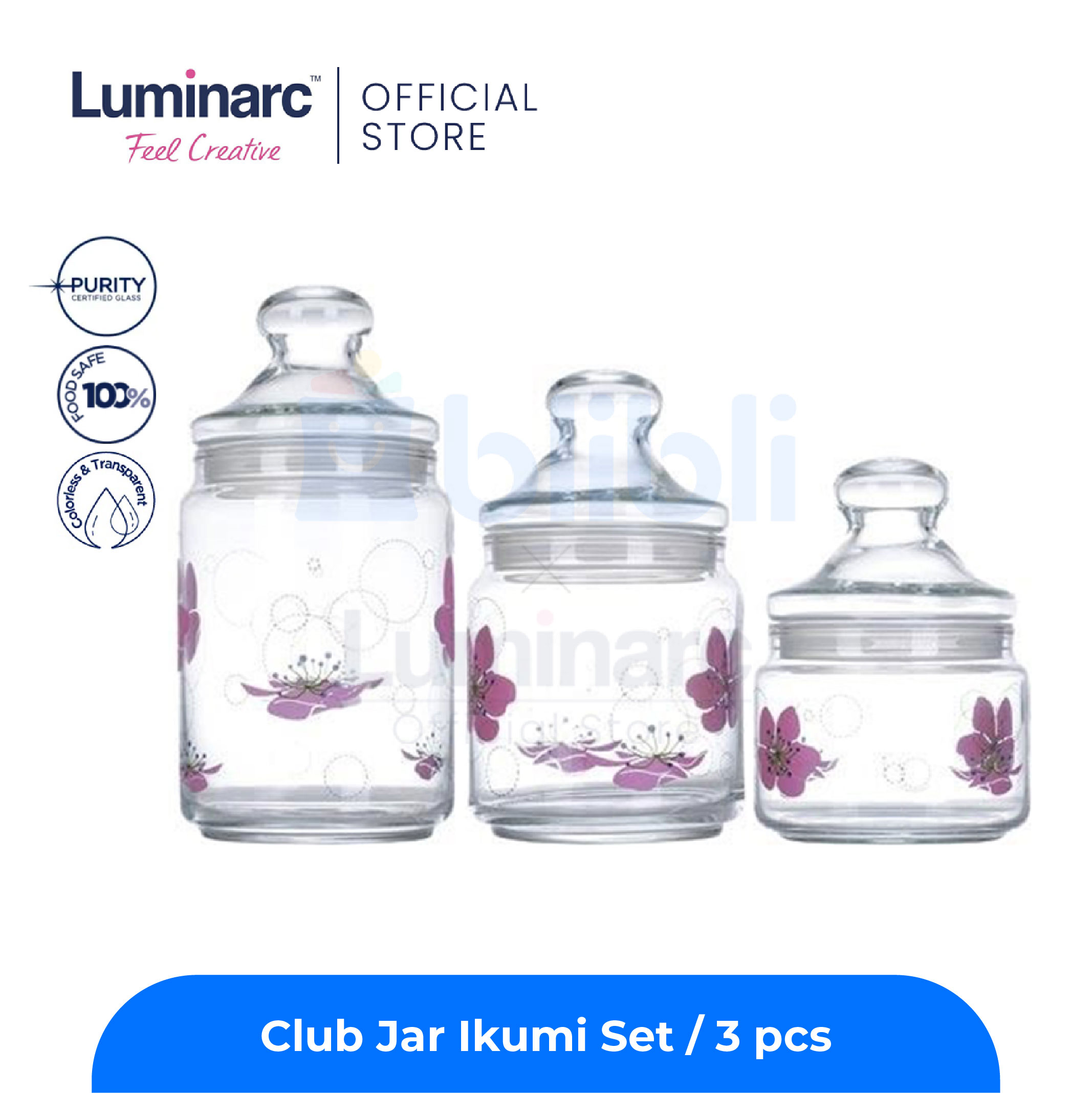 Promo Luminarc Toples Club Jar Ikumi Set / 3 Pcs Diskon 12% Di Seller ...